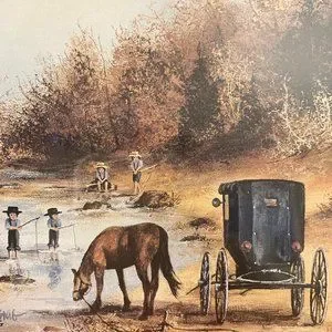 Al Koenig | Art | Vintage 992 Art Print Of Amish Children Fishing And ...